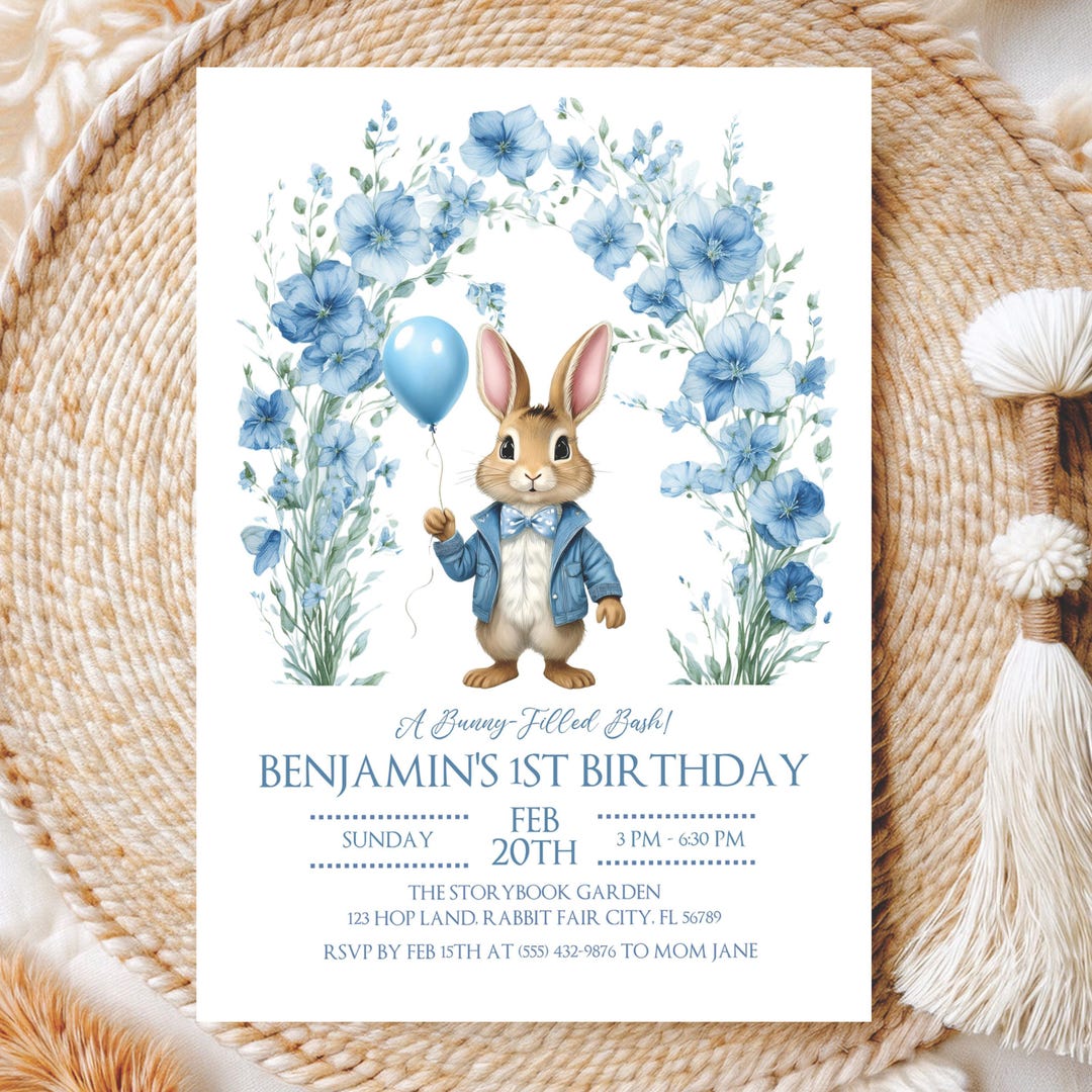 Peter Rabbit Birthday Invitations Digital, Peter Rabbit Editable ...