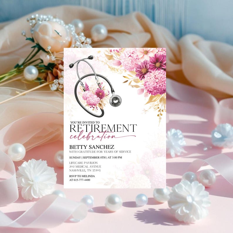 Editable Nurse Retirement Invitation, Doctor Retirement Party Invite ...