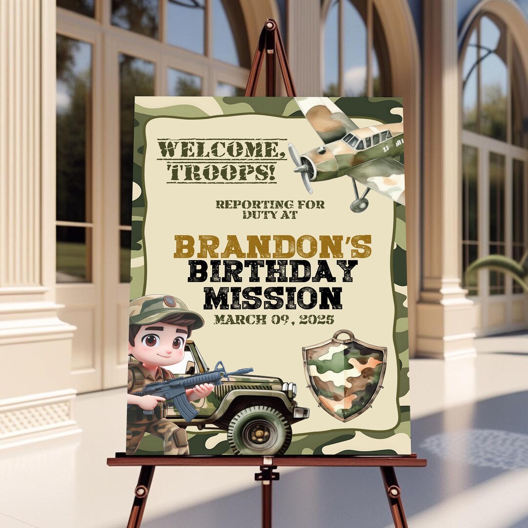 Editable Army Party Welcome Sign, Military Birthday Board, Soldier ...