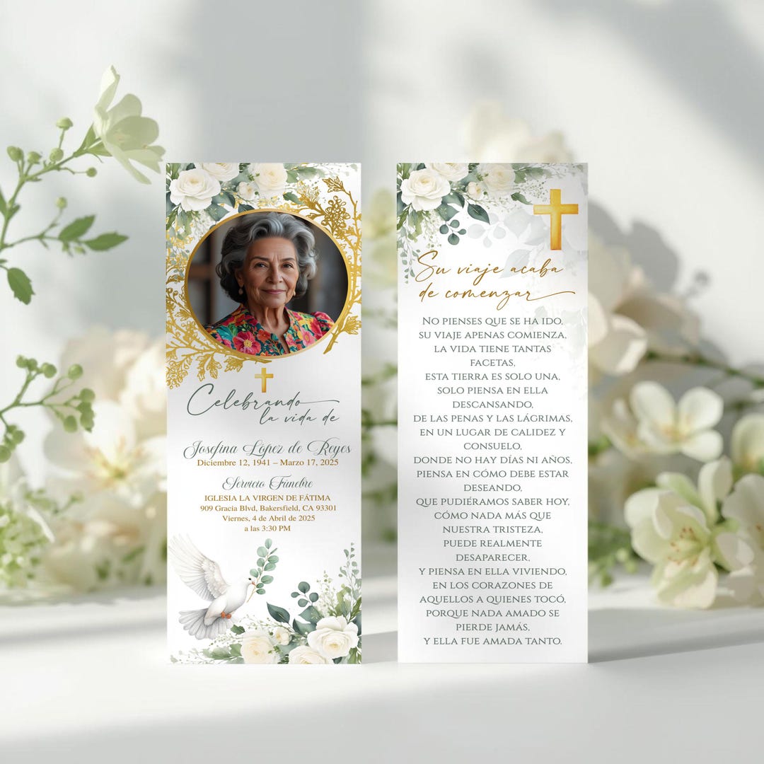 Editable Spanish Funeral Bookmark Template, Canva Memorial Keepsake ...