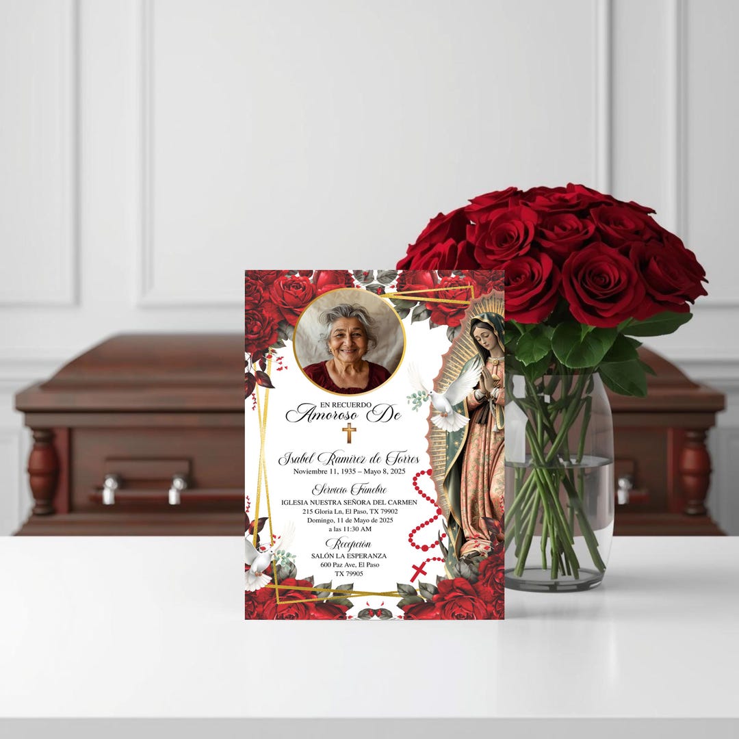 Invitación Funeraria En Español Con Rosas Rojas Plantilla Editable ...