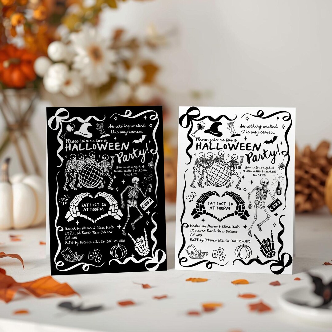 Hand Drawn Halloween Party Invitation, Whimsical Spooky Invitation ...