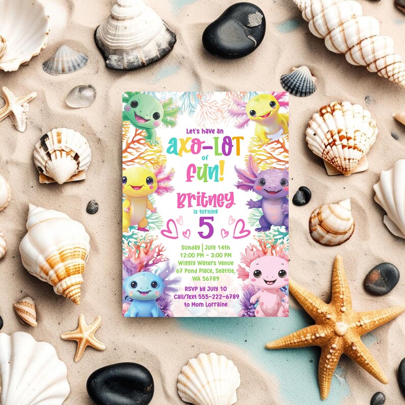 Editable Axolotl Birthday Invitation, Under Sea Theme Party, Axolotl ...