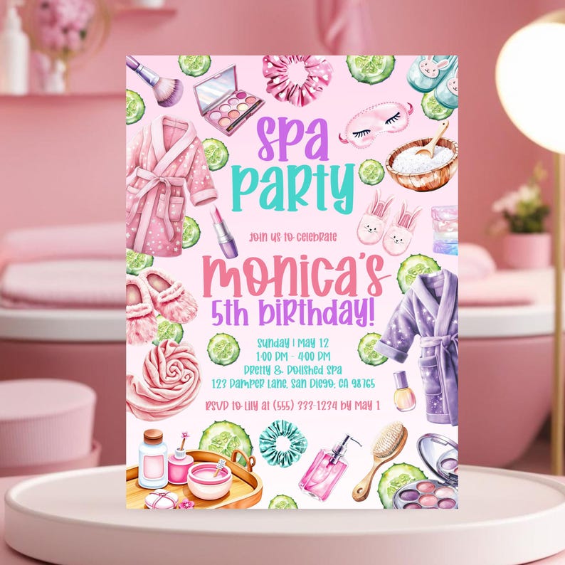Spa Theme Birthday Invitation for Girls, Printable & Editable Invite ...