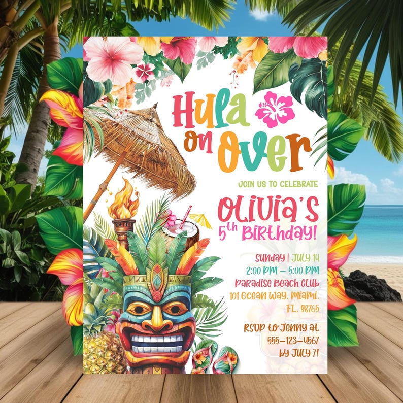 Aloha Luau Birthday Invitation Template, Editable Hawaiian Party Invite ...