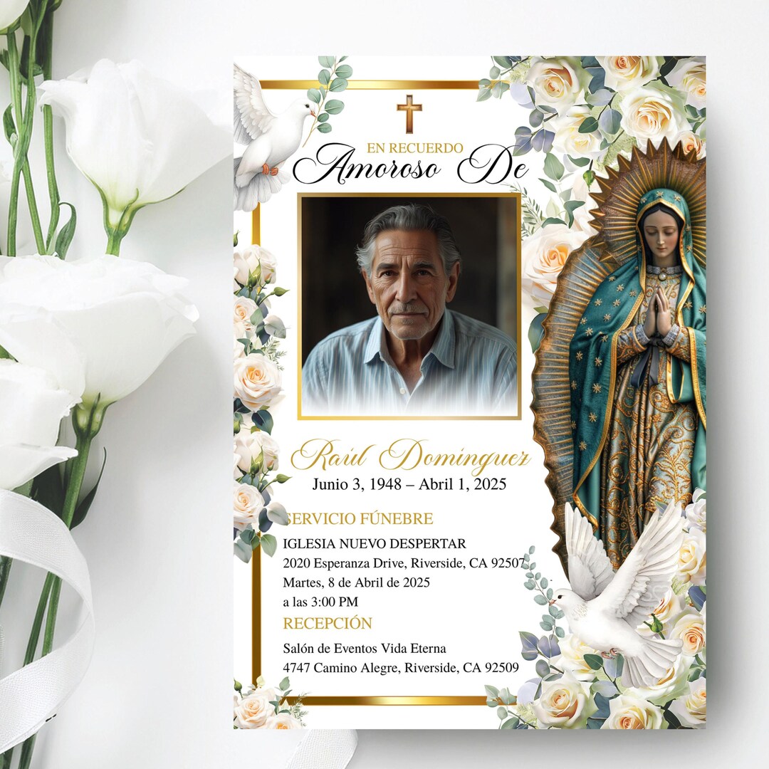 Spanish Funeral Card Template Editable Invitación, Funeral Spanish ...
