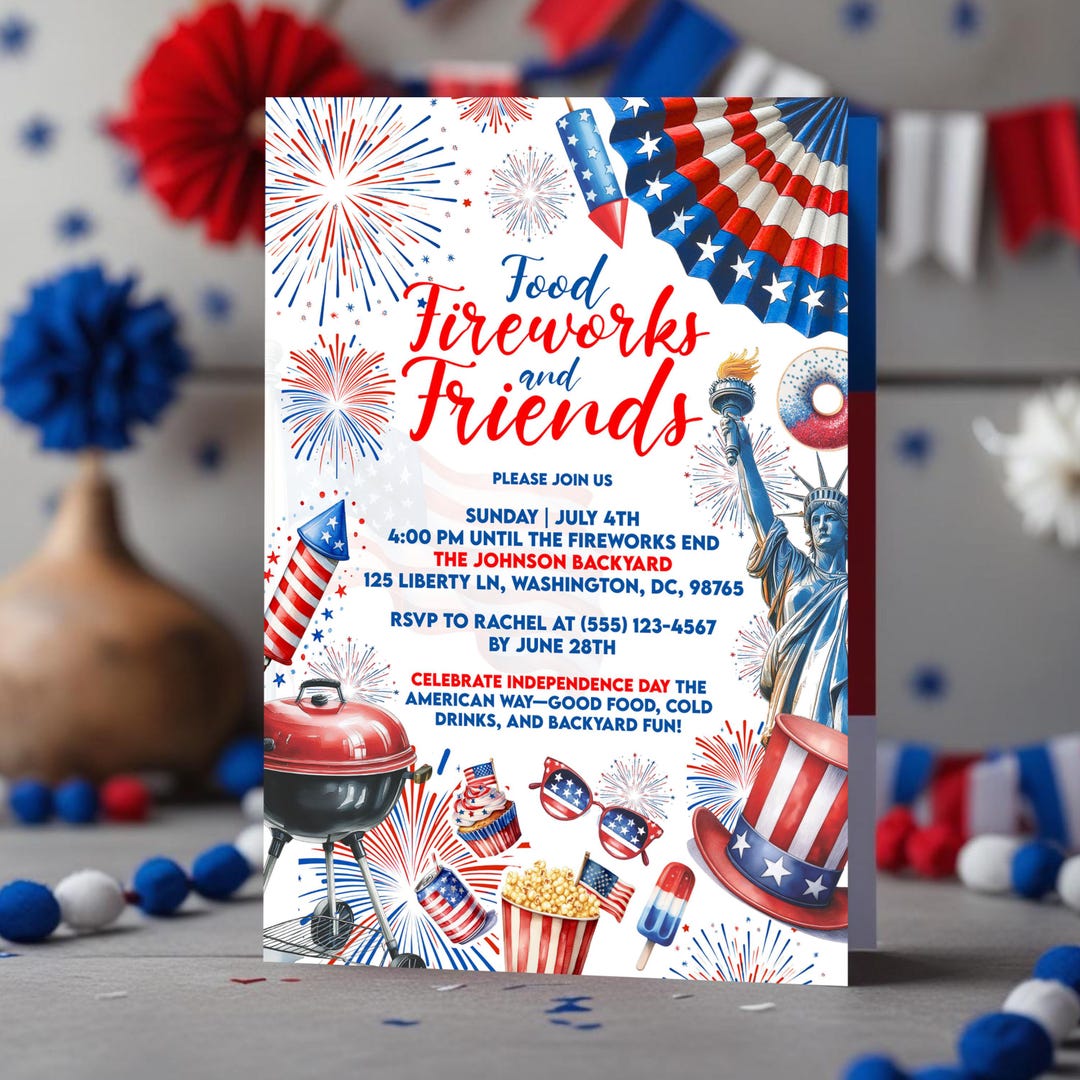 Editable 4th of July BBQ Invitation, Party in USA Invite, Digital ...