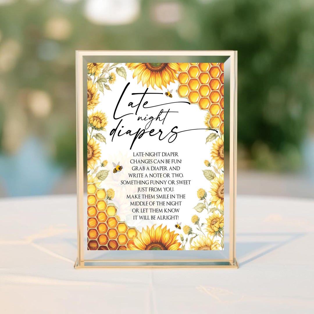 Bee Late Night Diapers Baby Shower Game Sign, Honey Bee Diaper Thoughts ...