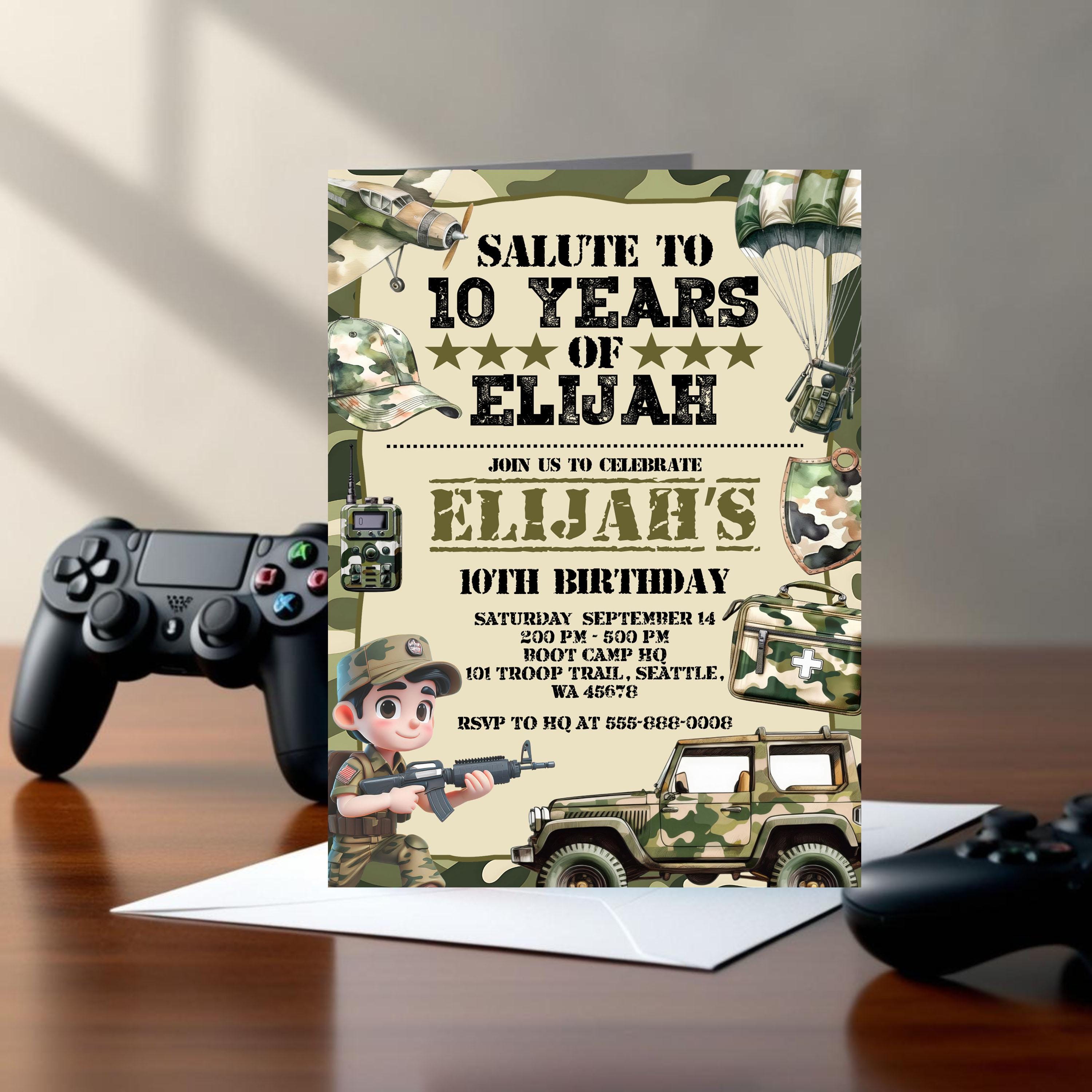 Soldier Party Invitation for Kids, Editable Military Birthday Invite ...