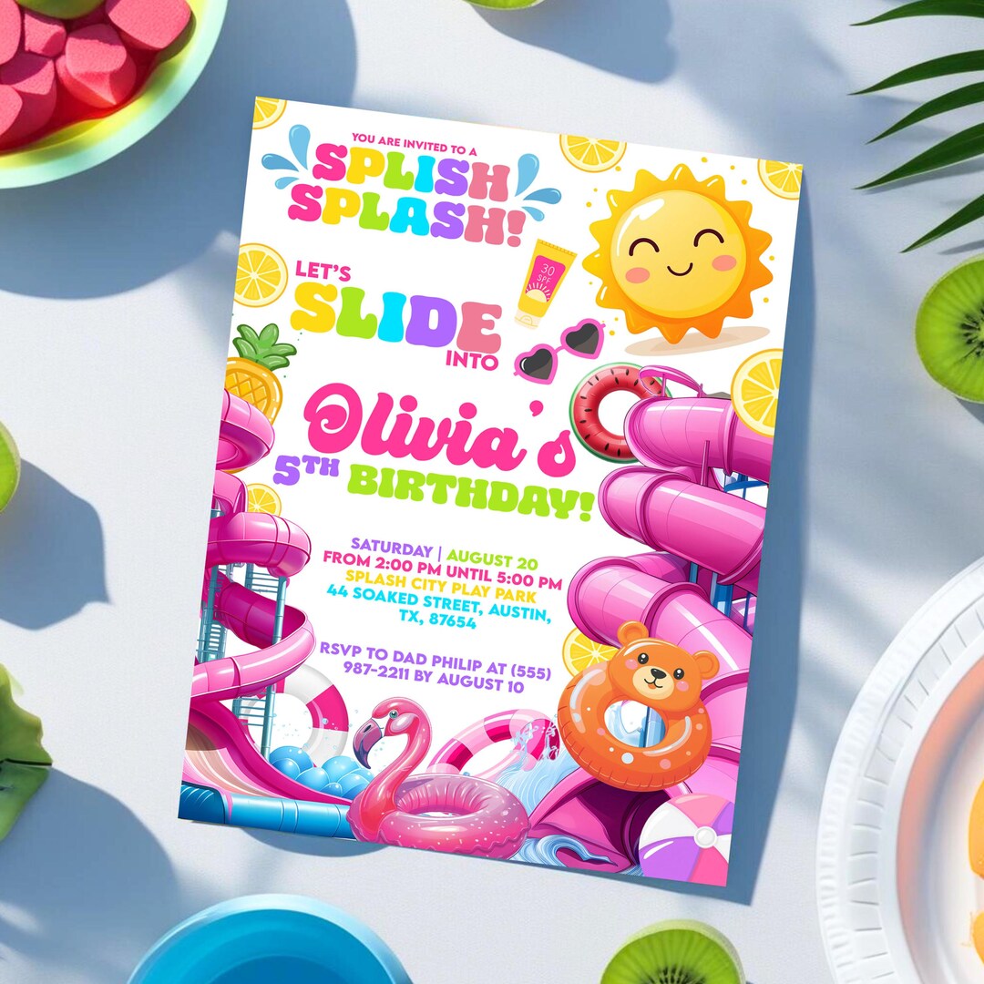 Editable Water Slide Birthday Invitation, Pink Waterslide Birthday ...