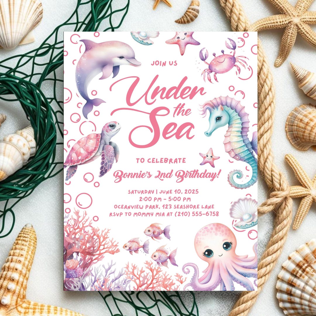 Under the Sea Birthday Invitation, Editable Ocean Party Invite ...