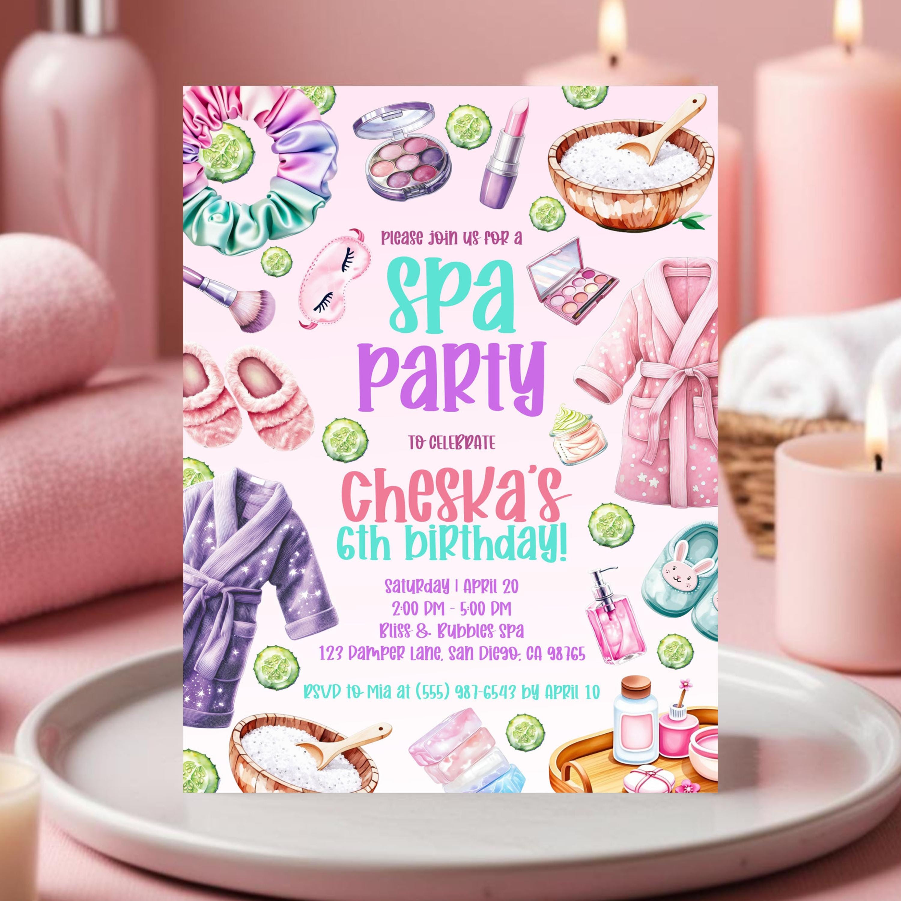 Pamper Spa Party Birthday Invitation, Editable Invite for Girls, Pamper ...