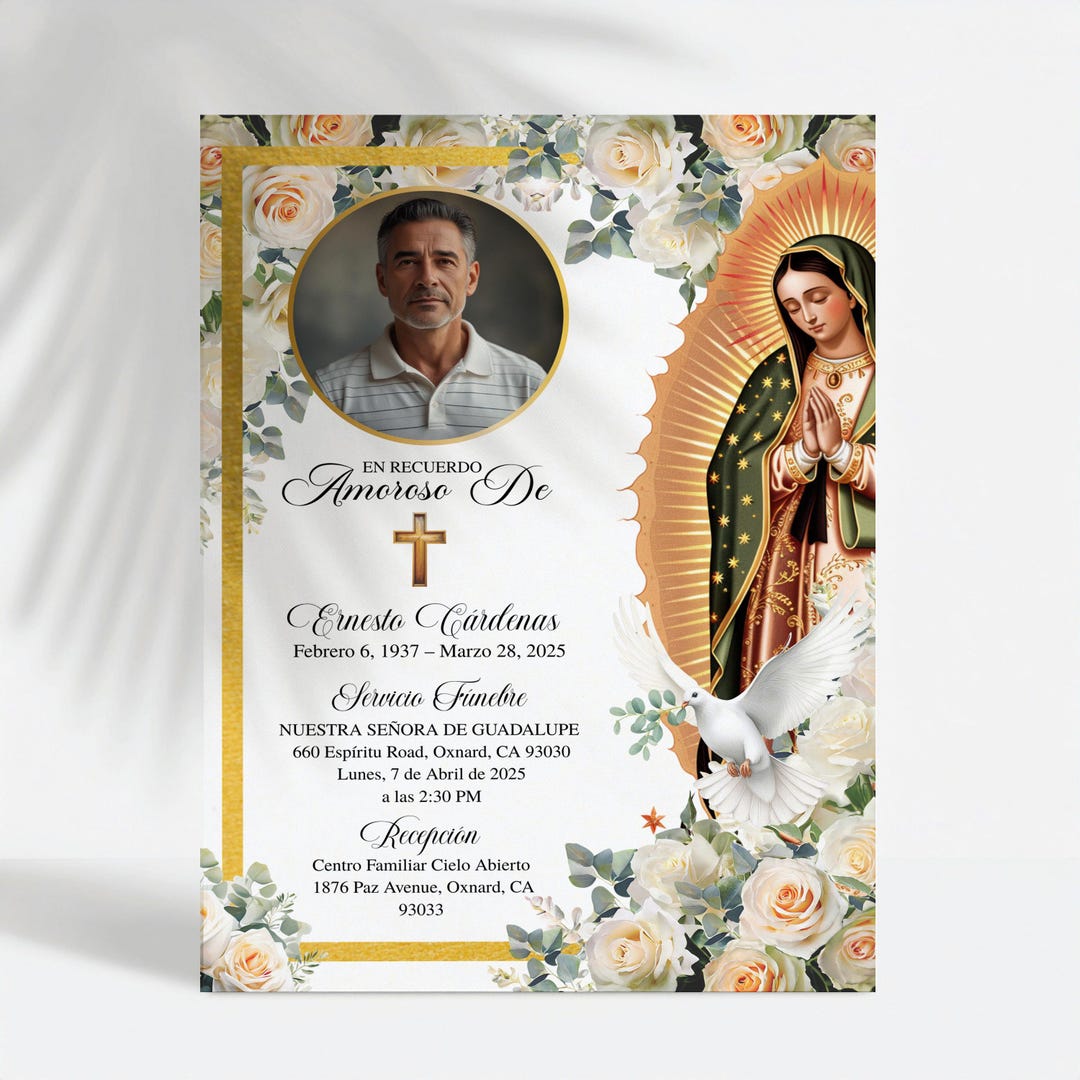 Spanish Funeral Invitation, Tarjeta Funebre, Editable Catholic Template ...