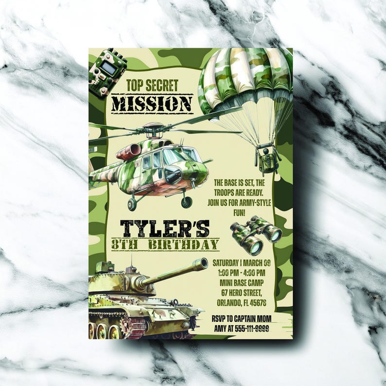 Editable Army Party Invitation, Military Birthday Invite for Boys, Army ...
