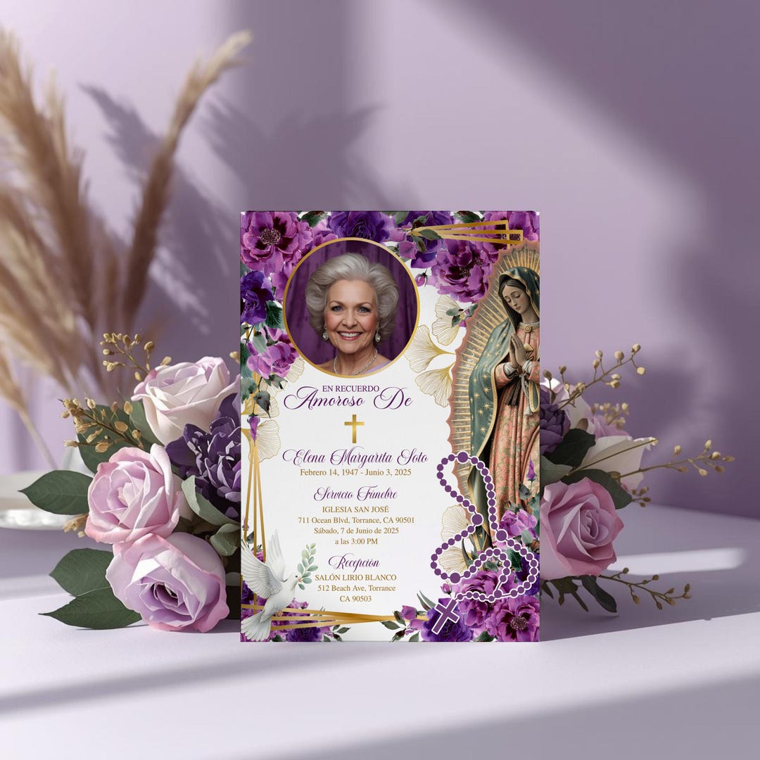 Editable Purple Floral Funeral Invite Template, Invitación Funeraria ...