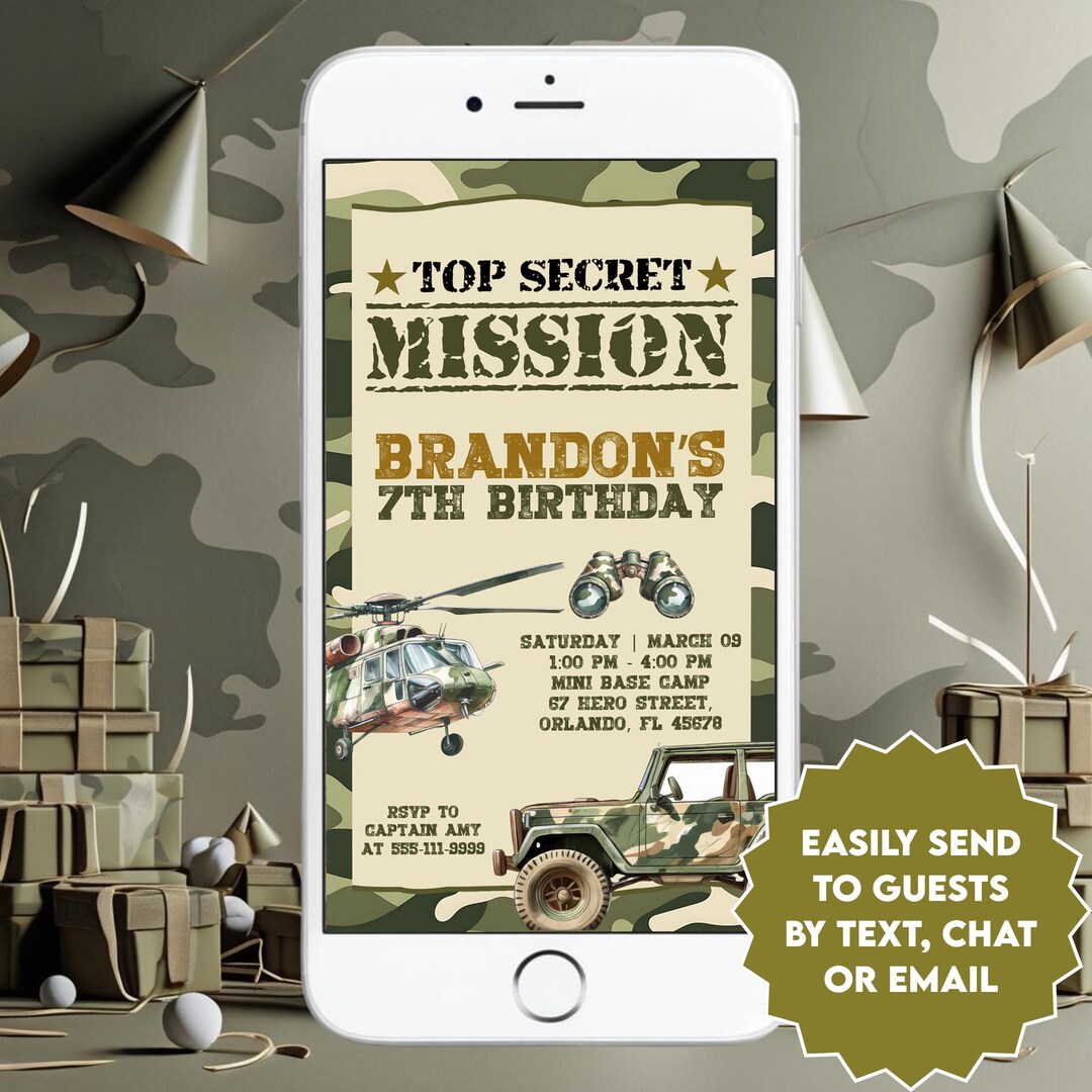 Editable Army Birthday Invitation, Electronic Military Birthday Invite ...