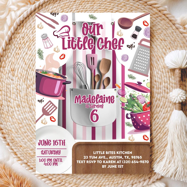 Editable Cooking Birthday Invitation, Purple Pink Kitchen Party Invite ...