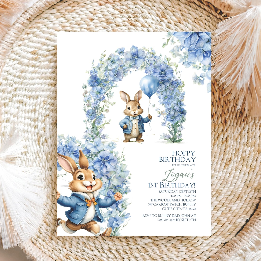 Digital Peter Rabbit Birthday Invitation, Editable Peter Rabbit ...