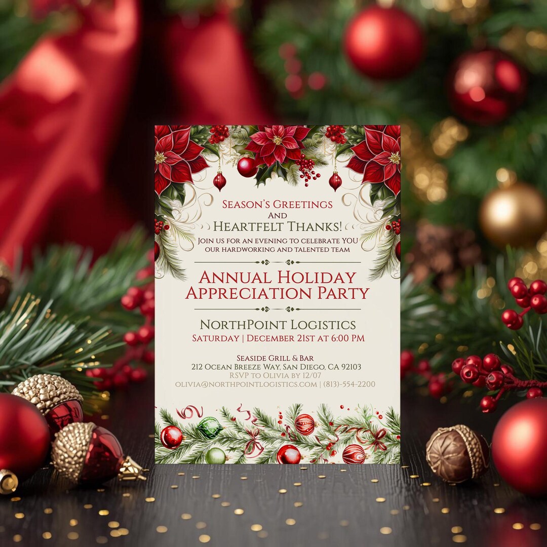 Season’s Greetings & Heartfelt Thanks, Company Holiday Party Invitation ...