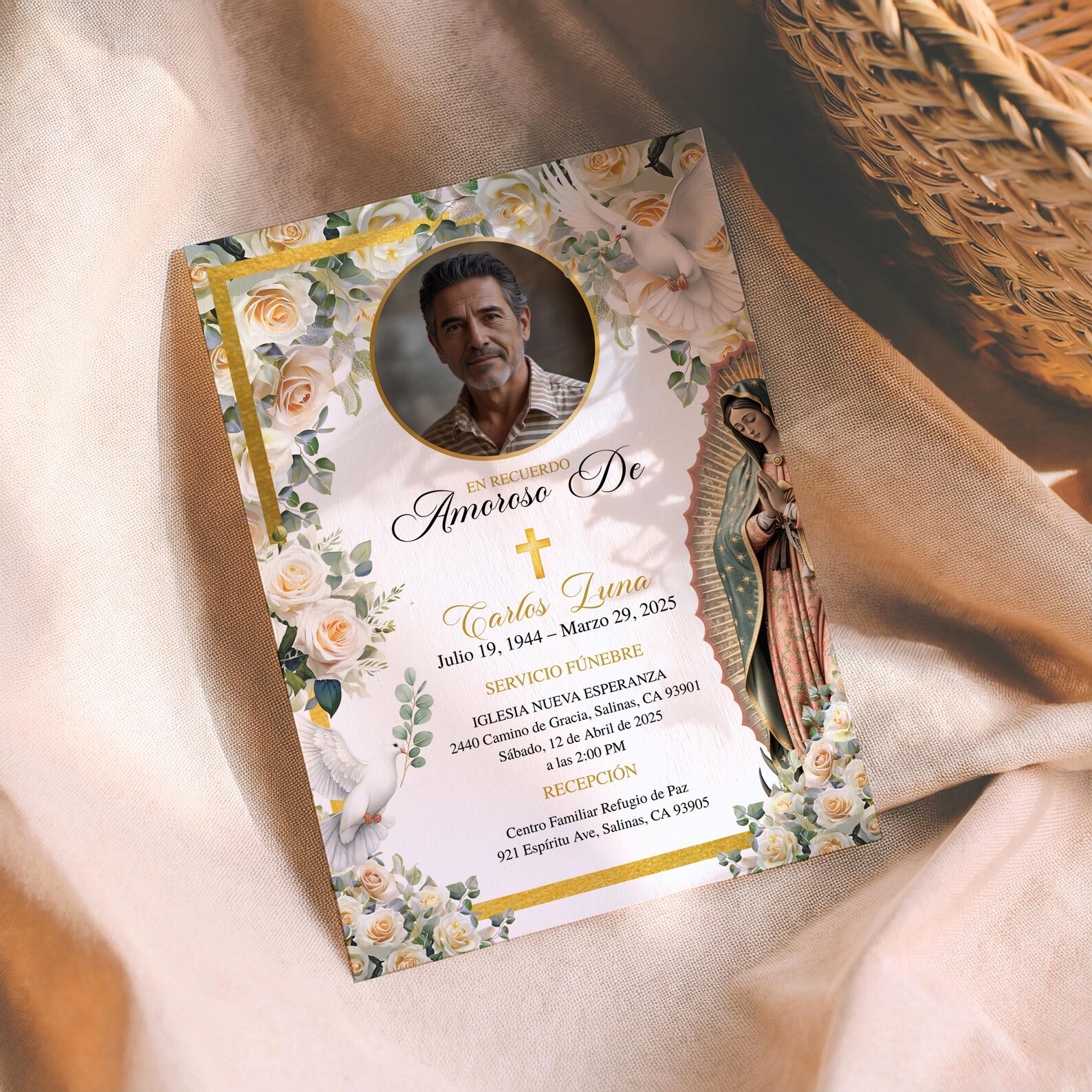 Invitación De Funeral Español, En Memoria De, Virgen María Tarjeta ...