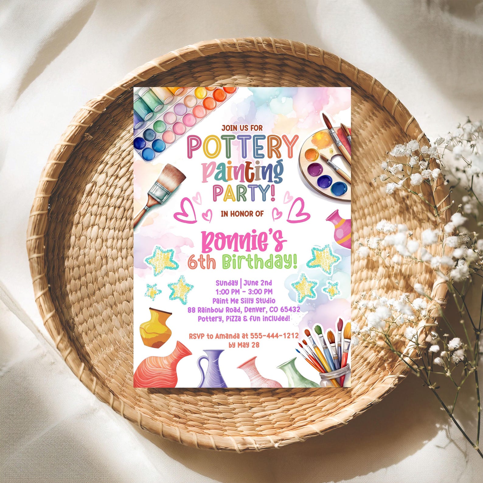 Editable Pottery Painting Birthday Invitation, Pottery Paint Party ...