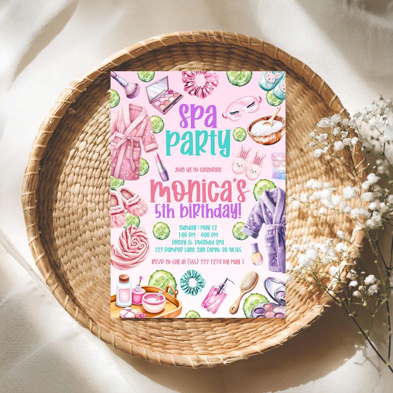 Spa Theme Birthday Invitation for Girls, Printable & Editable Invite ...