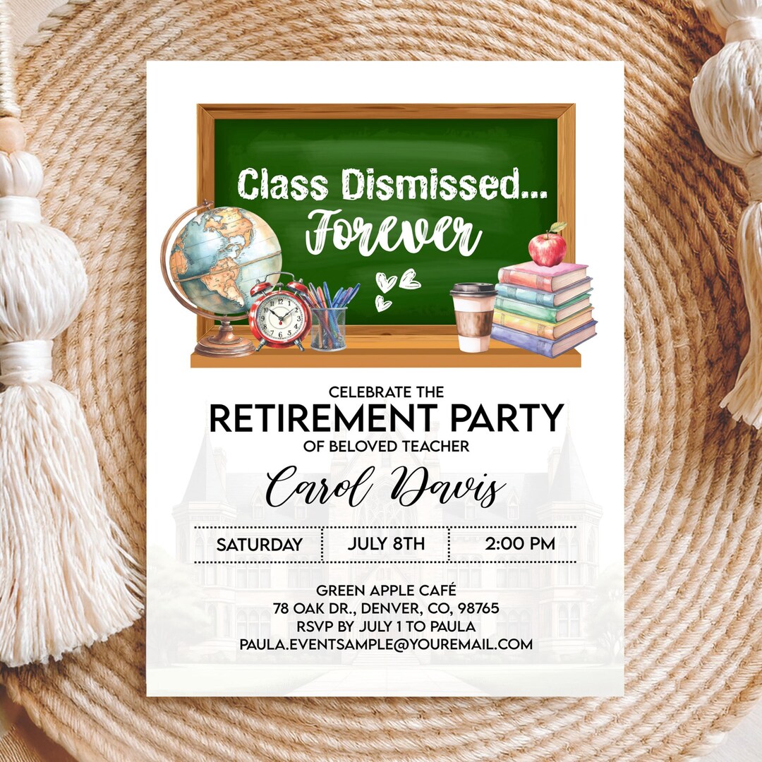 Editable Teacher Retirement Invitation, School's Out Forever Party ...