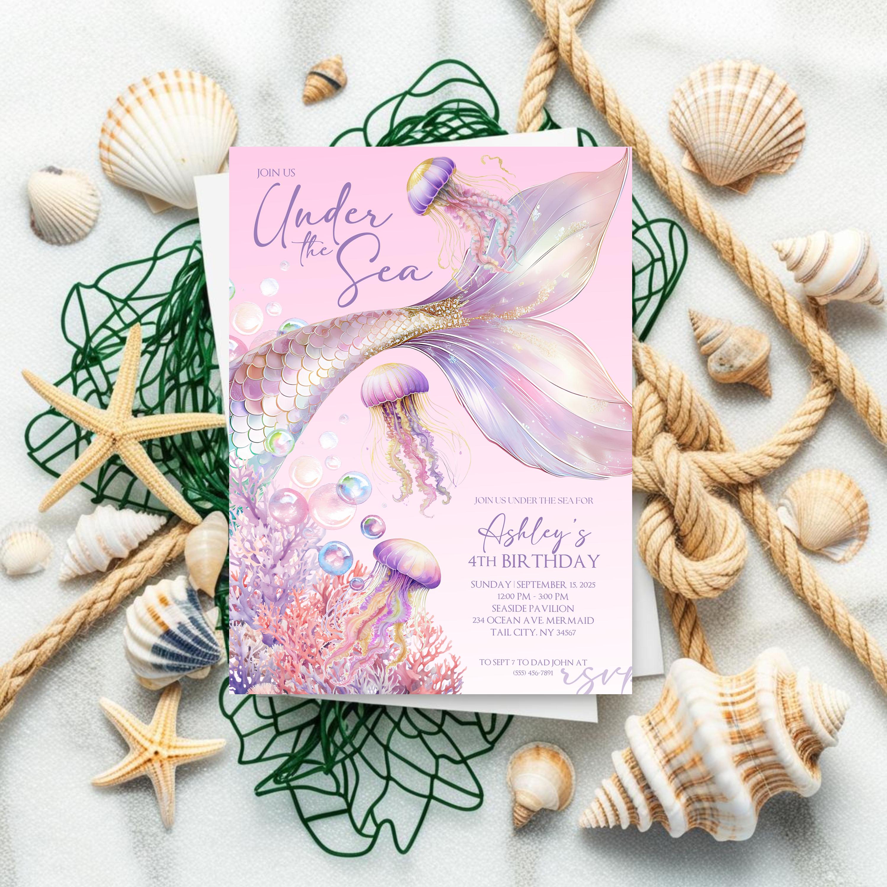 Little Mermaid Birthday Invitation, Editable Mermaid Birthday Card ...