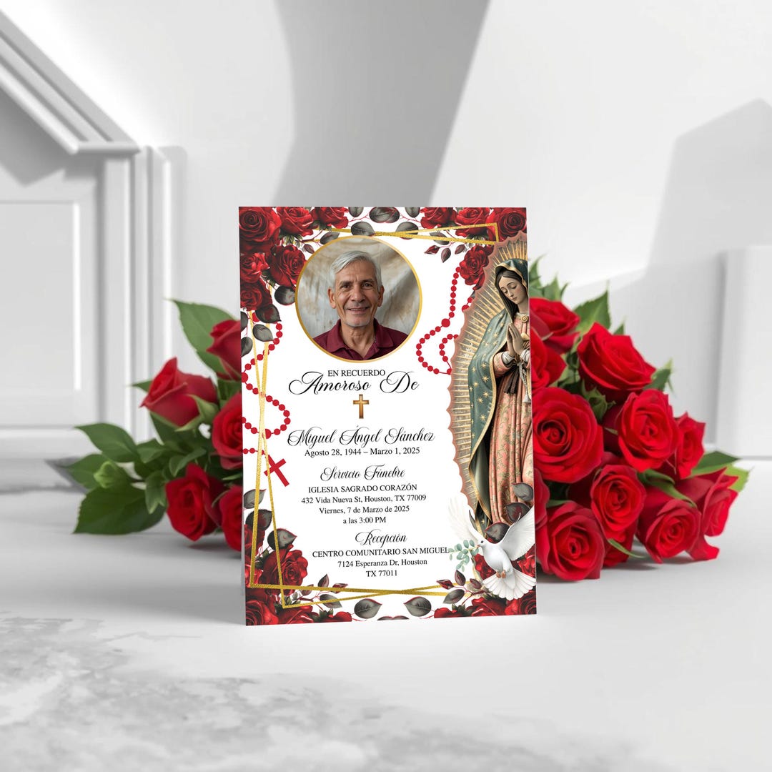 Editable Invitación De Funeral En Español, Rosas Rojas, Virgen De ...