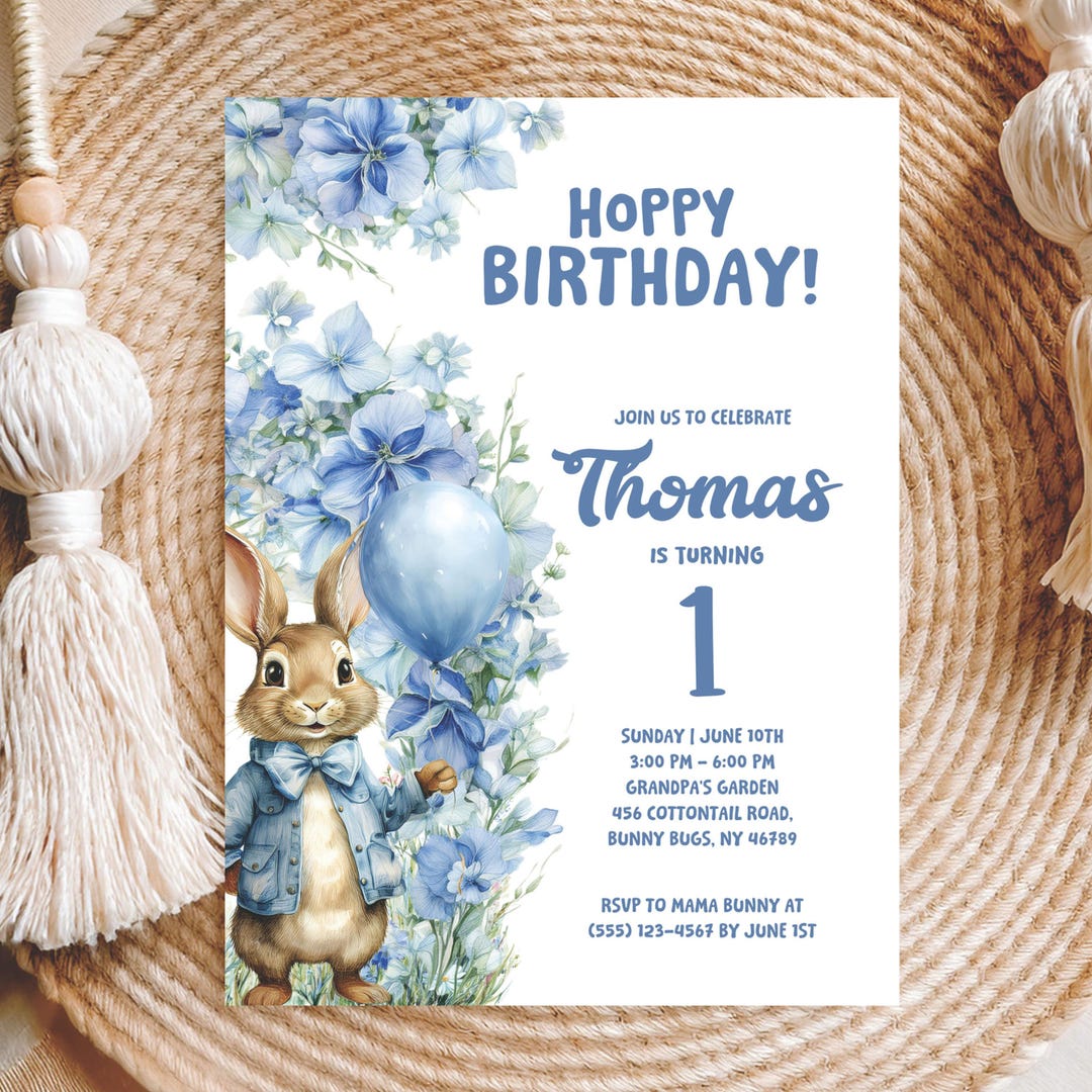 Editable Peter Rabbit 1st Birthday Invitation, Petter Rabbit First ...