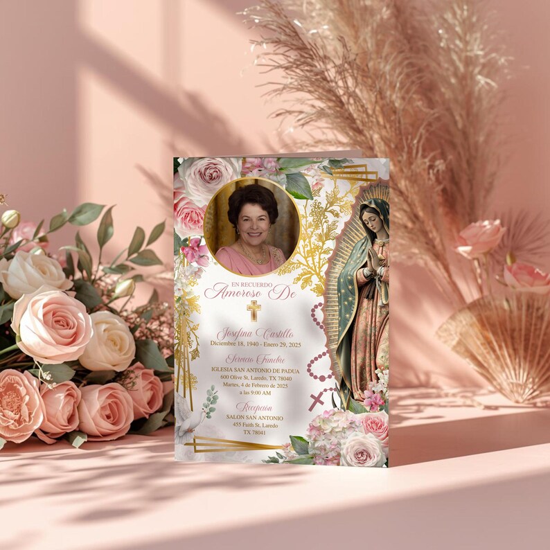 Editable Spanish Funeral Invitation, Invitación Funeraria Floral Rosa ...