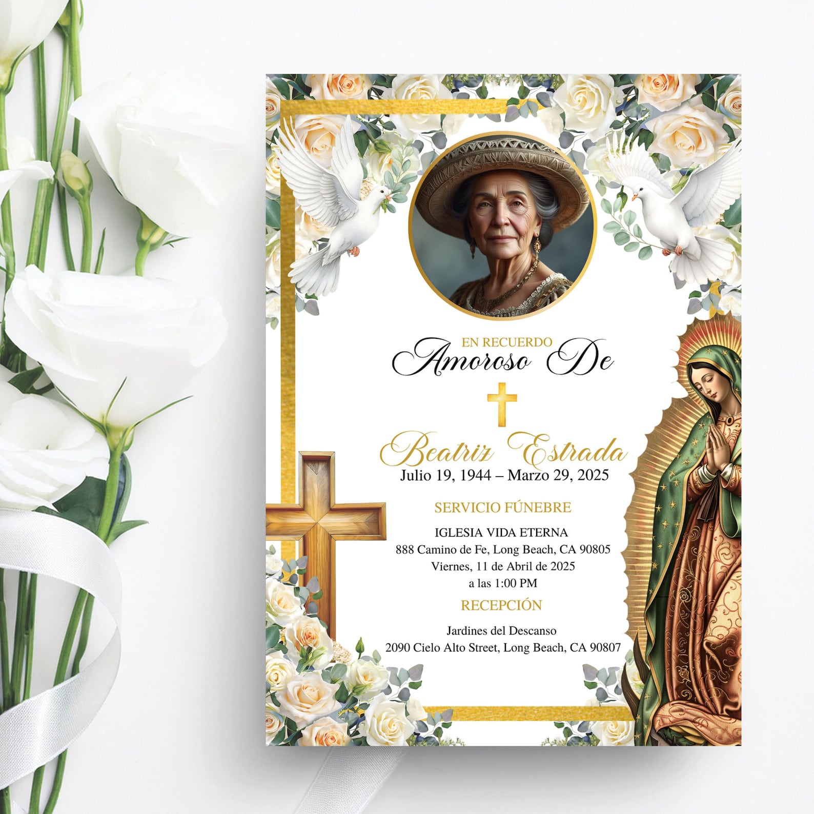 Invitación Funeral Español, Tarjeta Fúnebre Virgen De Guadalupe ...