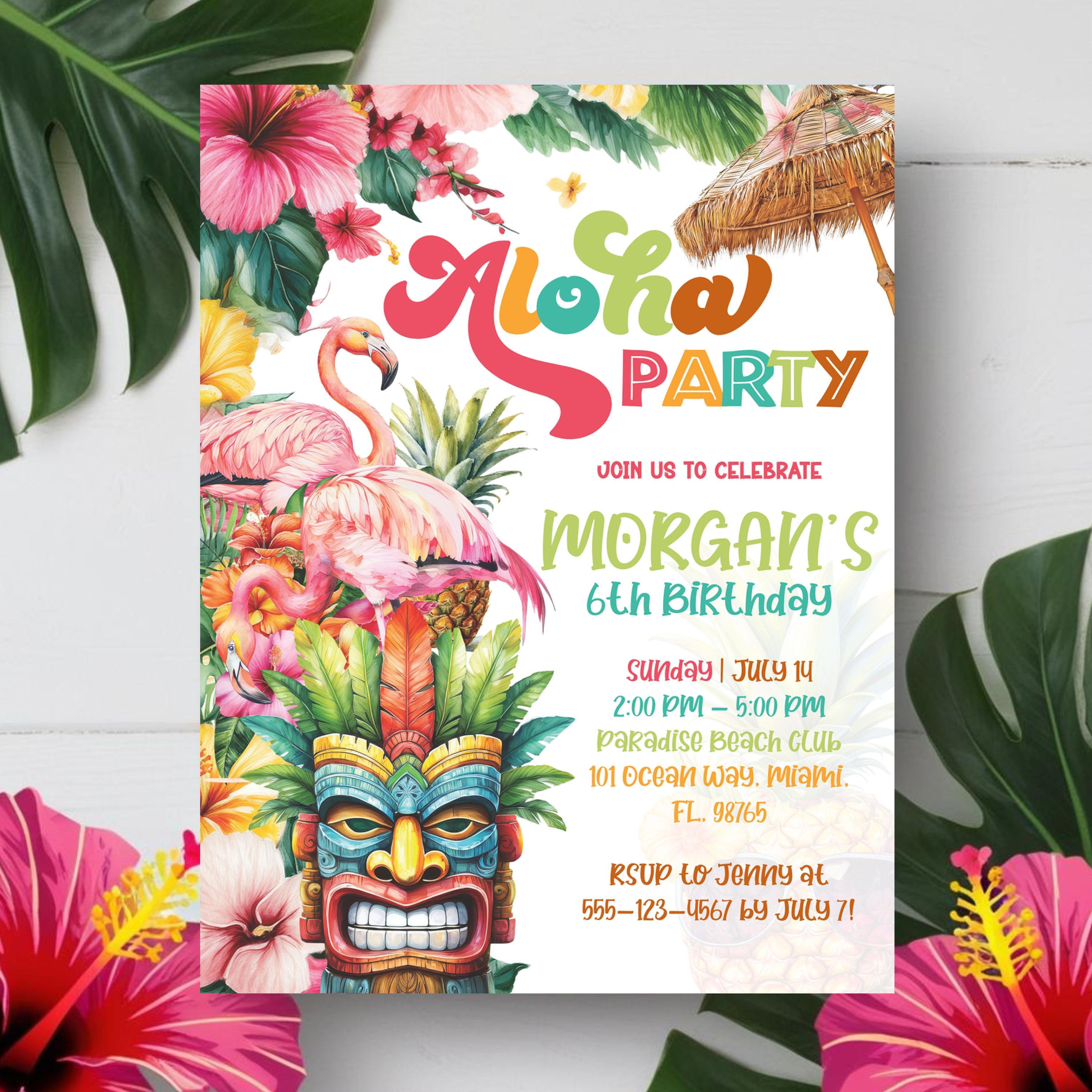 Aloha Birthday Invitation Editable, Hawaiian Luau Party Invite Template ...