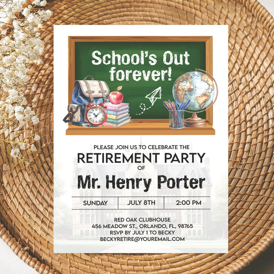 Editable Principal Retirement Invitation, Teacher Party Invite Template ...