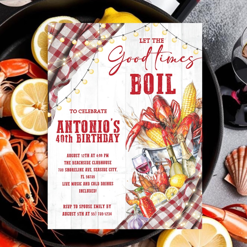 Editable Seafood Boil Party Invitation, Crawfish Boil Engagement, Let ...