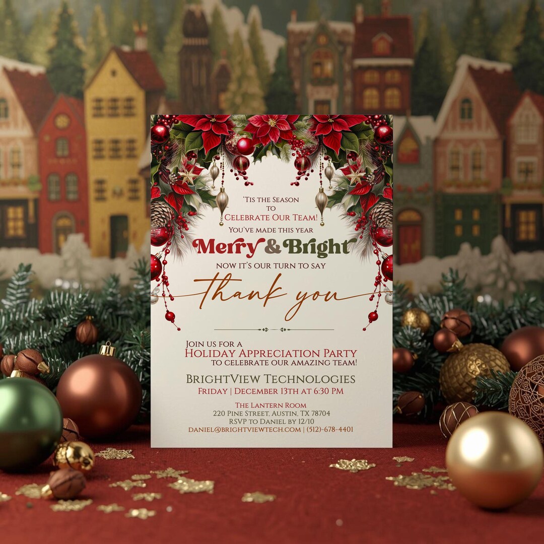 Work Holiday Party Invitation, Christmas Employee Appreciation Dinner ...