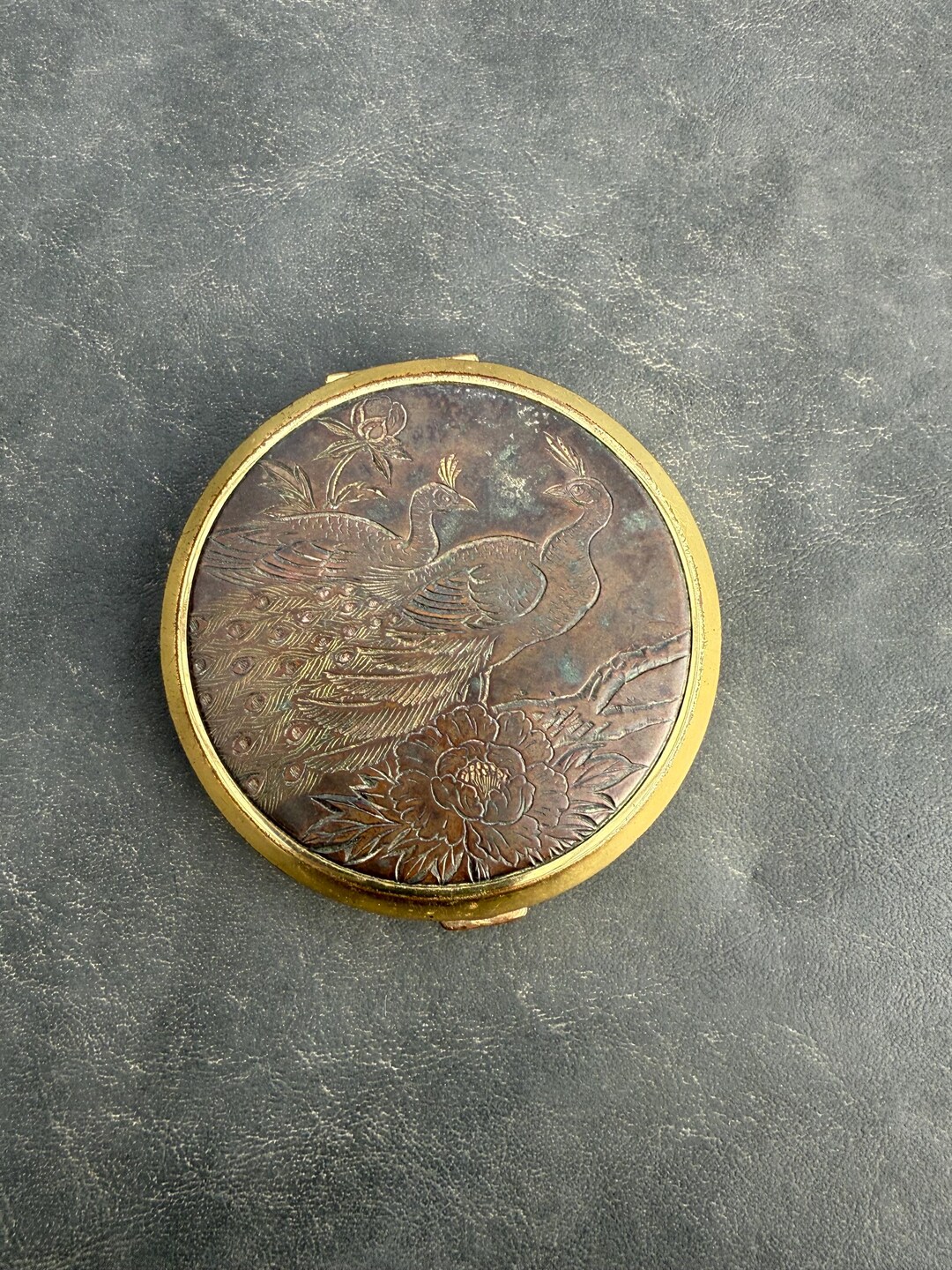 Vintage Chokin Peacock Powder Compact - Etsy