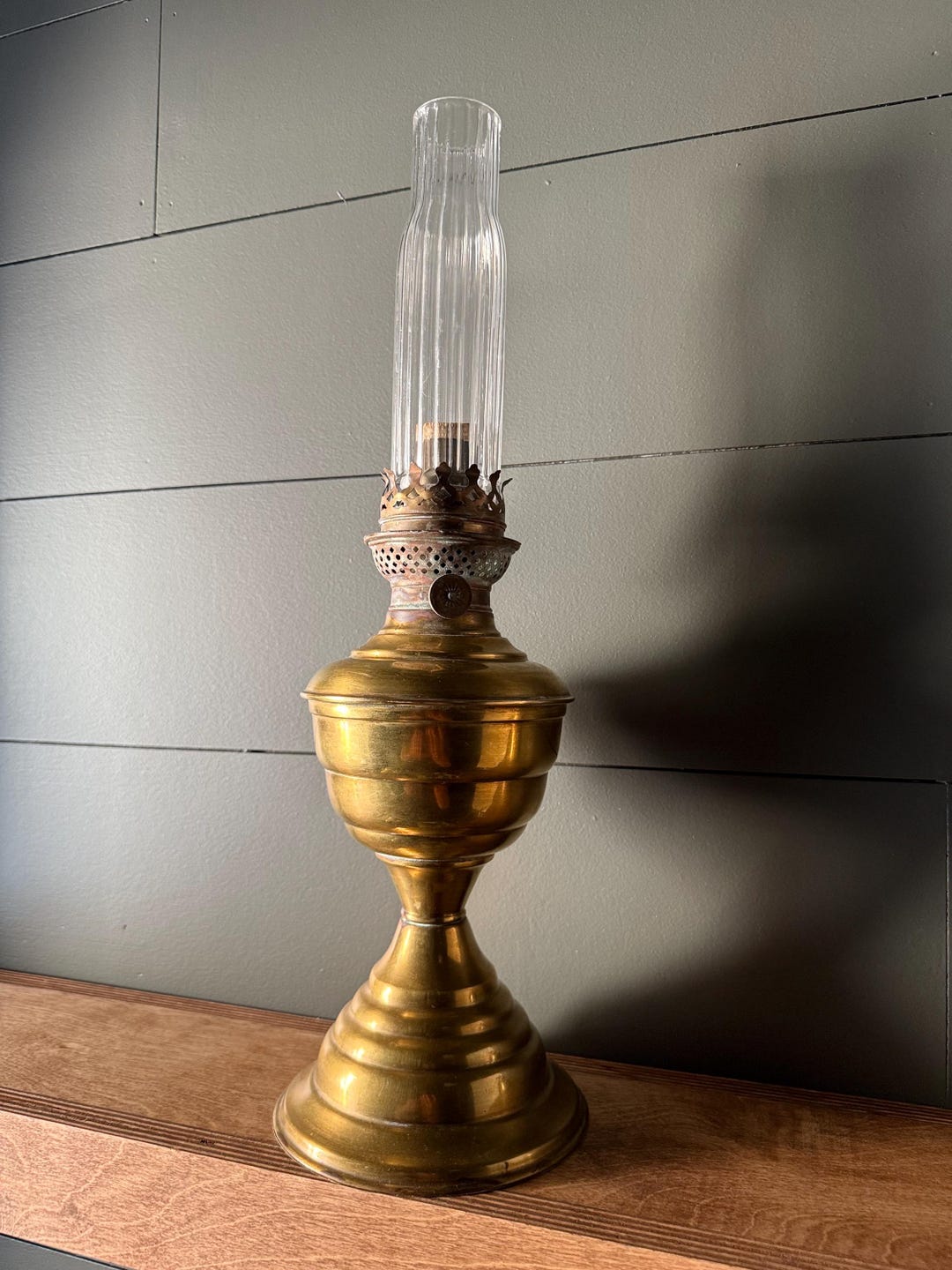 Large Vintage Brass Oil Lamp - Etsy