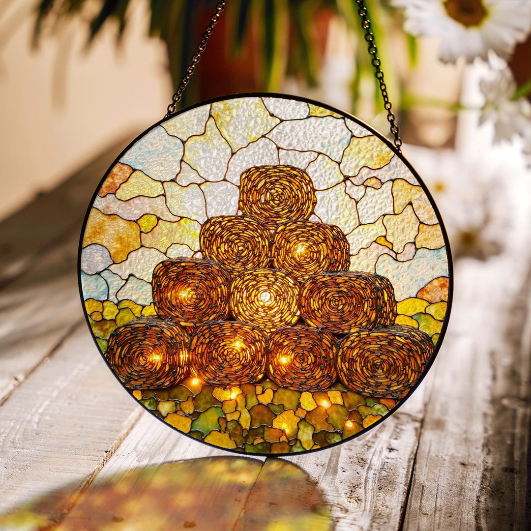 Suncatcher Stained Glass Hay Bale Stack Farmhouse Decor Gift for Mom ...