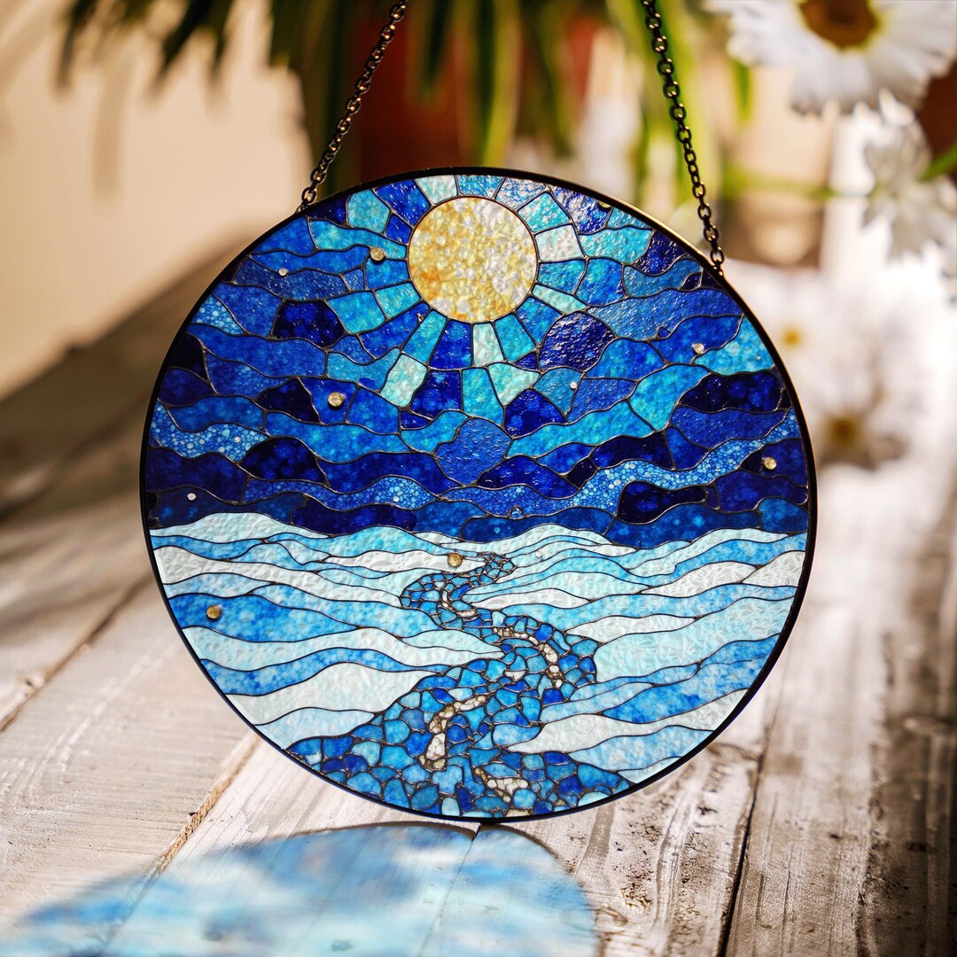 Moonlit River Mosaic Stained Glass Suncatcher Dreamscape Art Piece ...