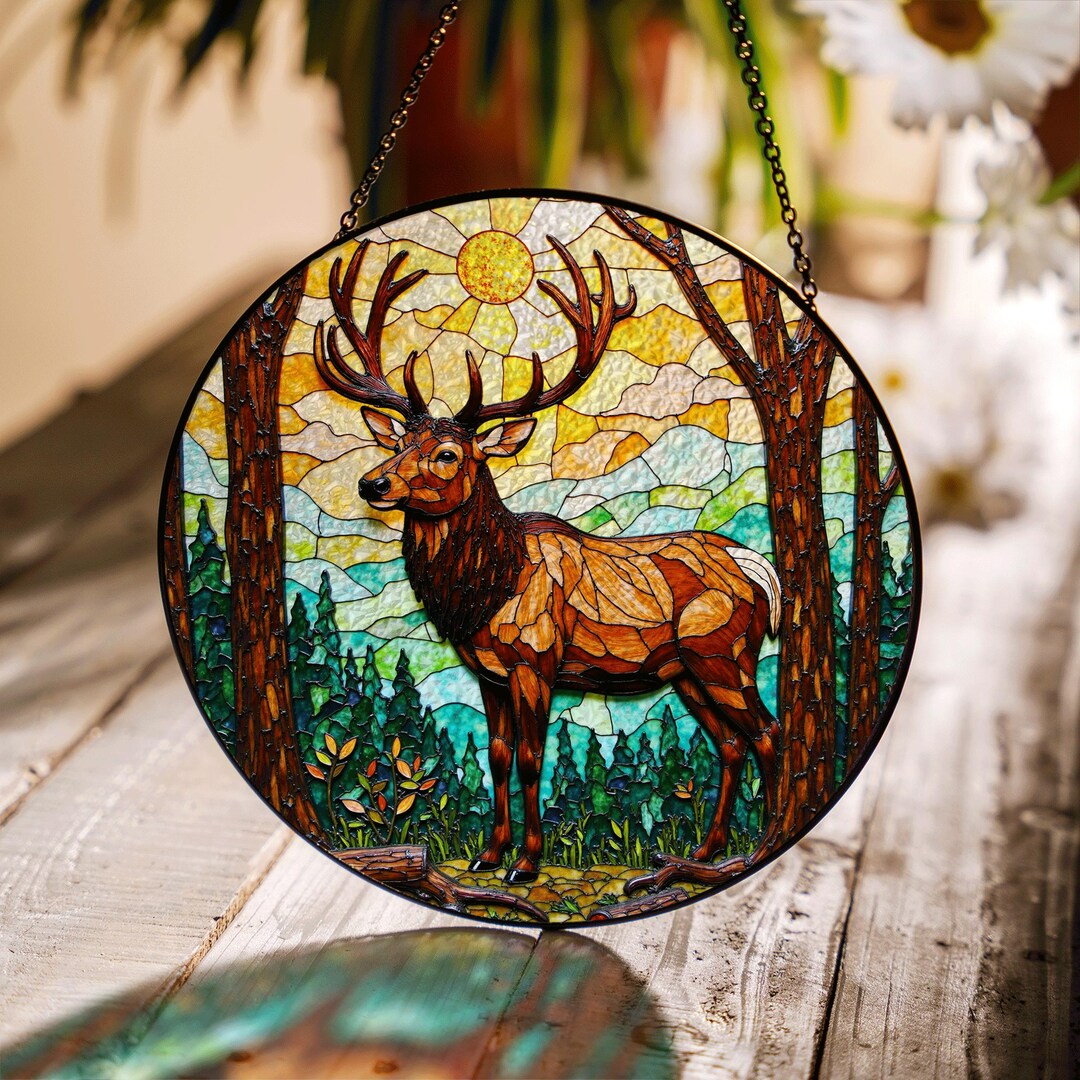 Stained Glass Deer Suncatcher Woodland Window Decor Gift for Nature ...