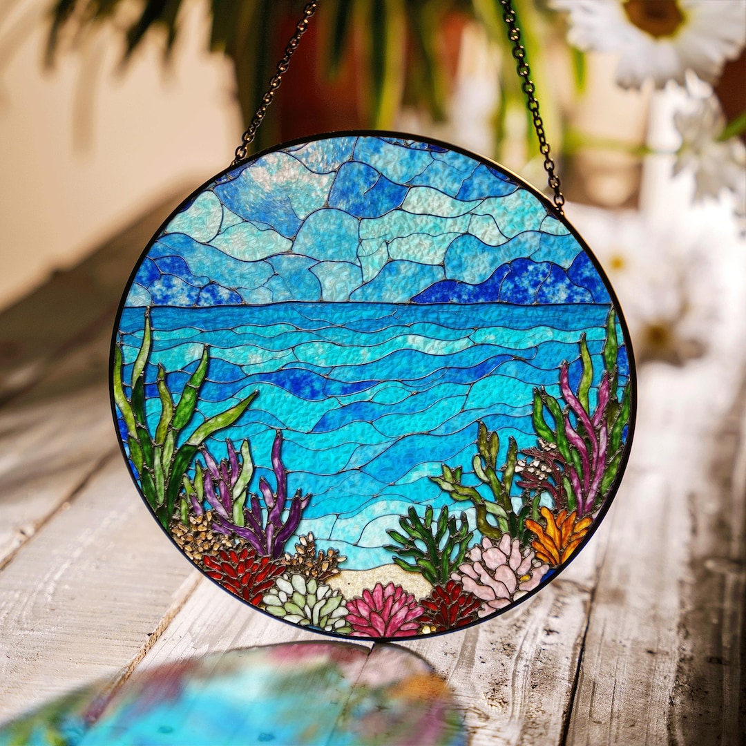 Ocean View Coral Reef Stained Glass Suncatcher Ocean Window Decor Gift ...