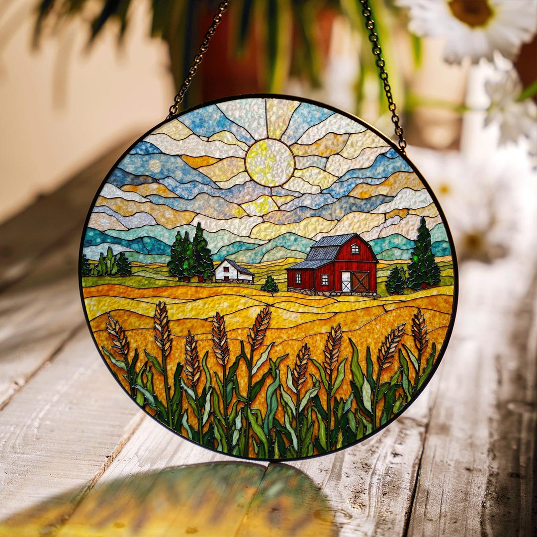 Golden Wheat Field Farm Scene Suncatcher Window Decor for Nature Lovers ...