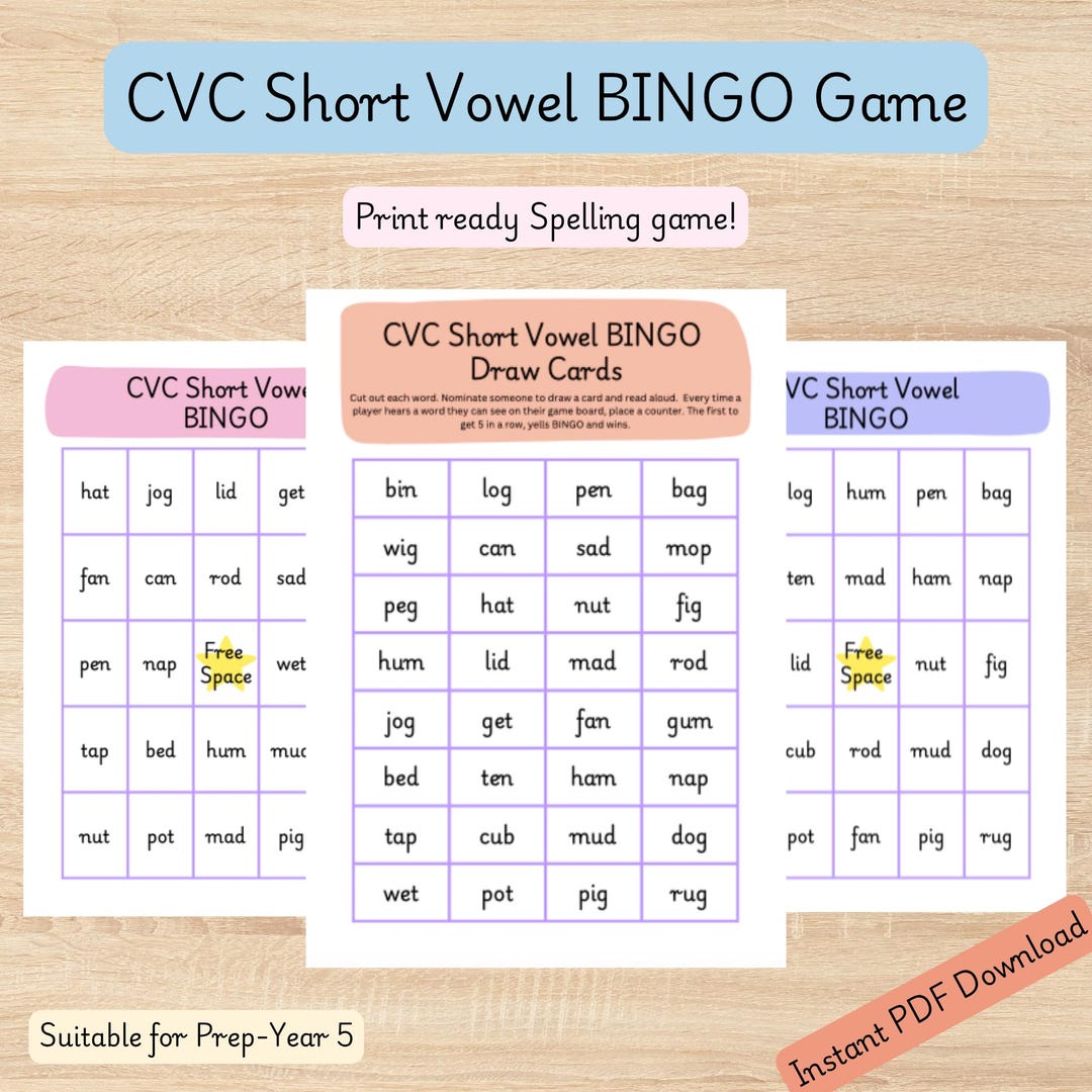 CVC Short Vowel Bingo Game | Literacy | Spelling Game | Bingo | Short ...