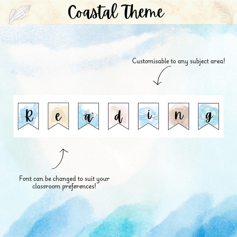 Coastal Banner | Bunting | Bulletin Board | Beach Classroom Decor - Etsy