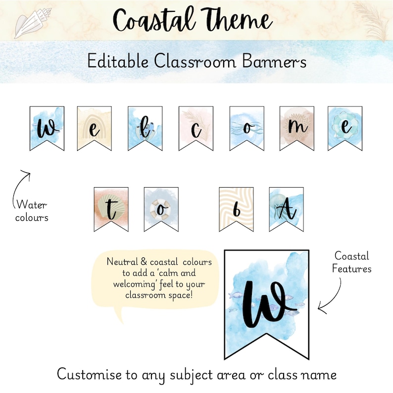 Coastal Banner | Bunting | Bulletin Board | Beach Classroom Decor - Etsy