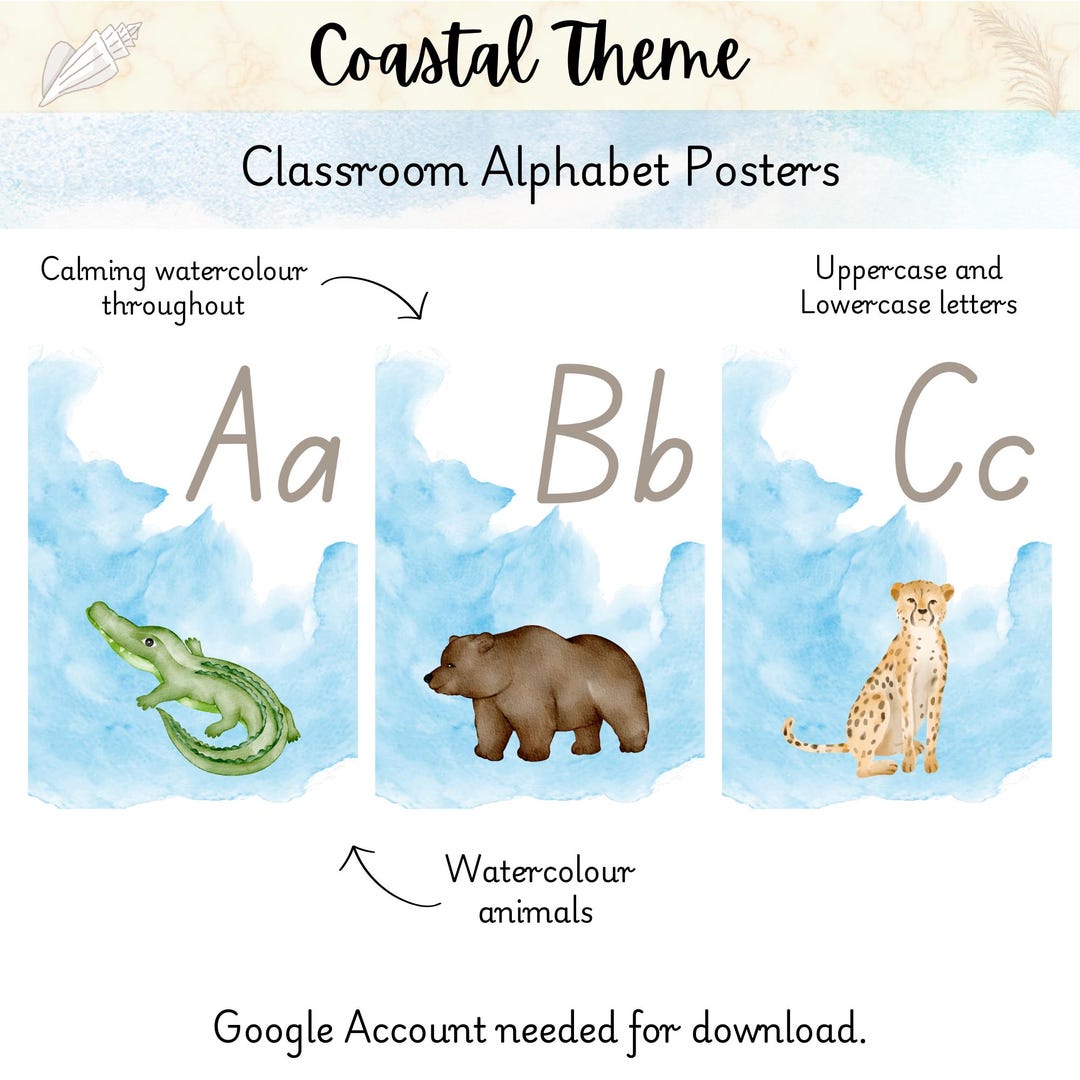 Classroom Alphabet Posters | Coastal | Watercolour | Animals - Etsy
