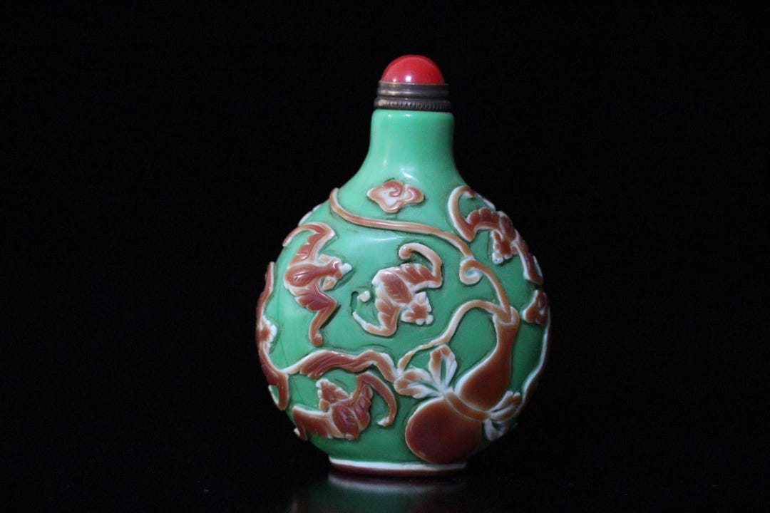 Chinese Old Beijing Glass Hand Bat Gourd Double-sided Exquisite Snuff ...