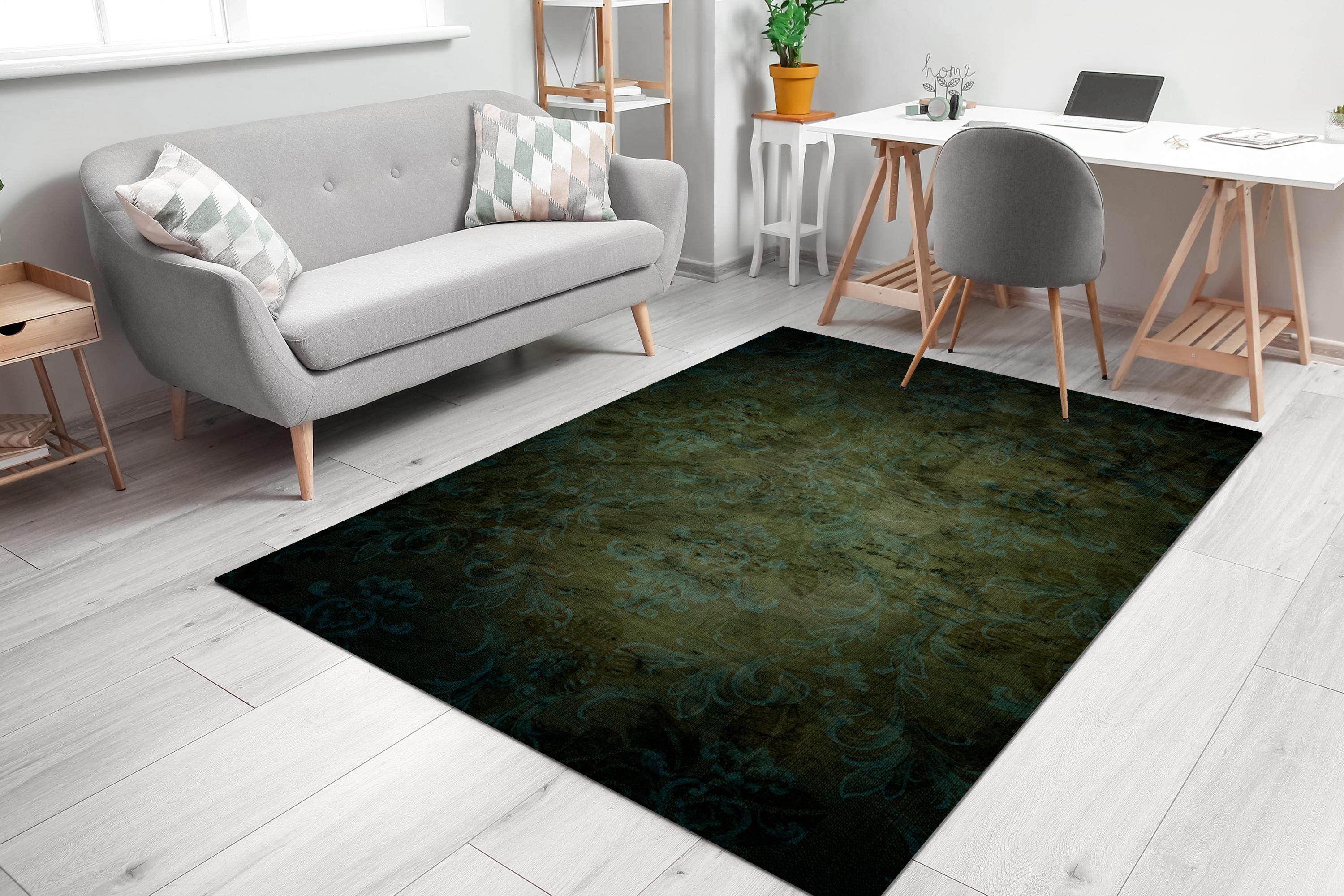 Dark Green Gothic Floral Rug: Washable Home Decor - Etsy