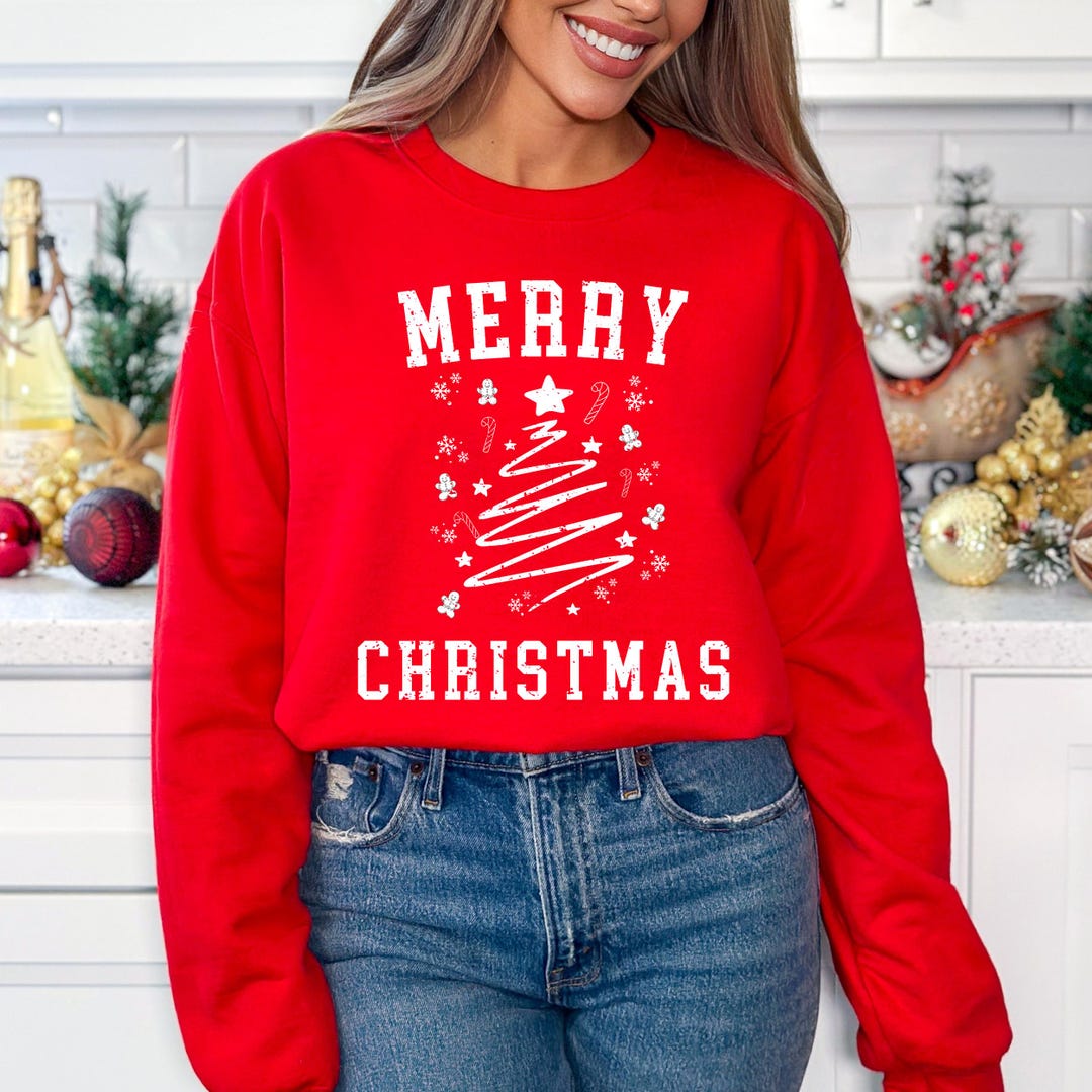 Retro Merry Sweatshirt, Merry Christmas Sweatshirt, Womens Christmas ...